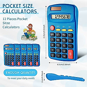 12 Piece Pocket Size Mini Calculators Solar Powered Calculators Handheld 8 Digit Display Basic Calculators Dual Power Basic Calculator Pocket Calculator for Office Students Kids, No Battery