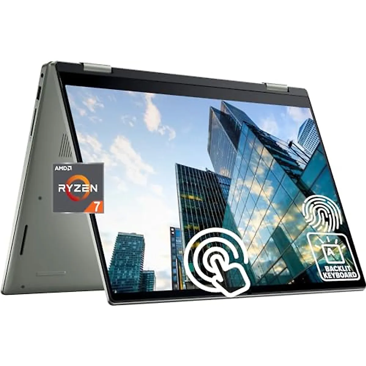 Dell Inspiron 14 Inch FHD Touchscreen 2 in 1 Business Laptop, AMD Ryzen 7 5825U, 16GB RAM, 512GB SSD, Windows 11 Pro, Backlit Keyboard, Fingerprint Reader, HDMI, WiFi 6, Pebble Green