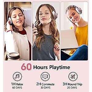 Wireless Headphones Over Ear, 60 Hours Playtime Foldable Bluetooth Headphones Hi-Fi Stereo Deep Bass with 6 EQ Modes, Adjustable Lightweight Headset with Microphone, FM, SD/TF for Travel, Work, PC