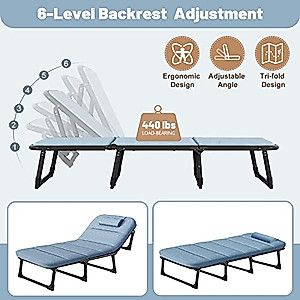 Slsy Folding Bed with Mattress, Cot Size Foldable Guest Beds, Hideaway Cot for Adults, Portable Fold up Bed with Adjustable Positions for Home, Office, Indoor, Outdoor