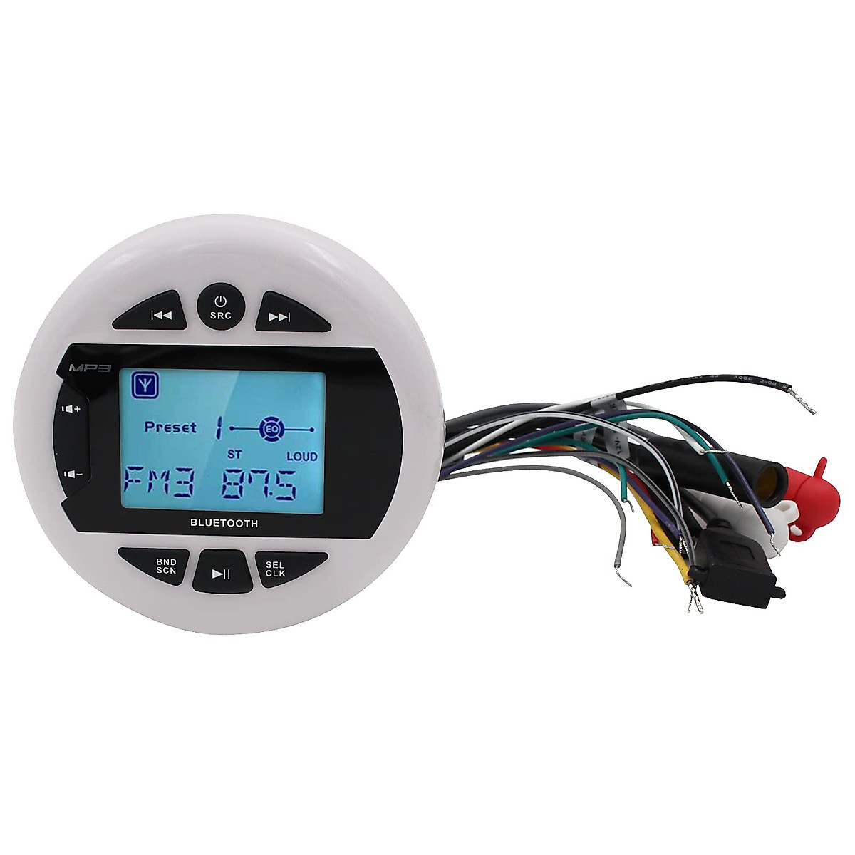 Herdio Round Waterproof Marine Radio - 4 x 40 W Boat in Dash Gauge Stereo Receiver Compatible with Bluetooth, AM FM, 2.75 Inches Digital LCD, USB, AUX, RCA (White)