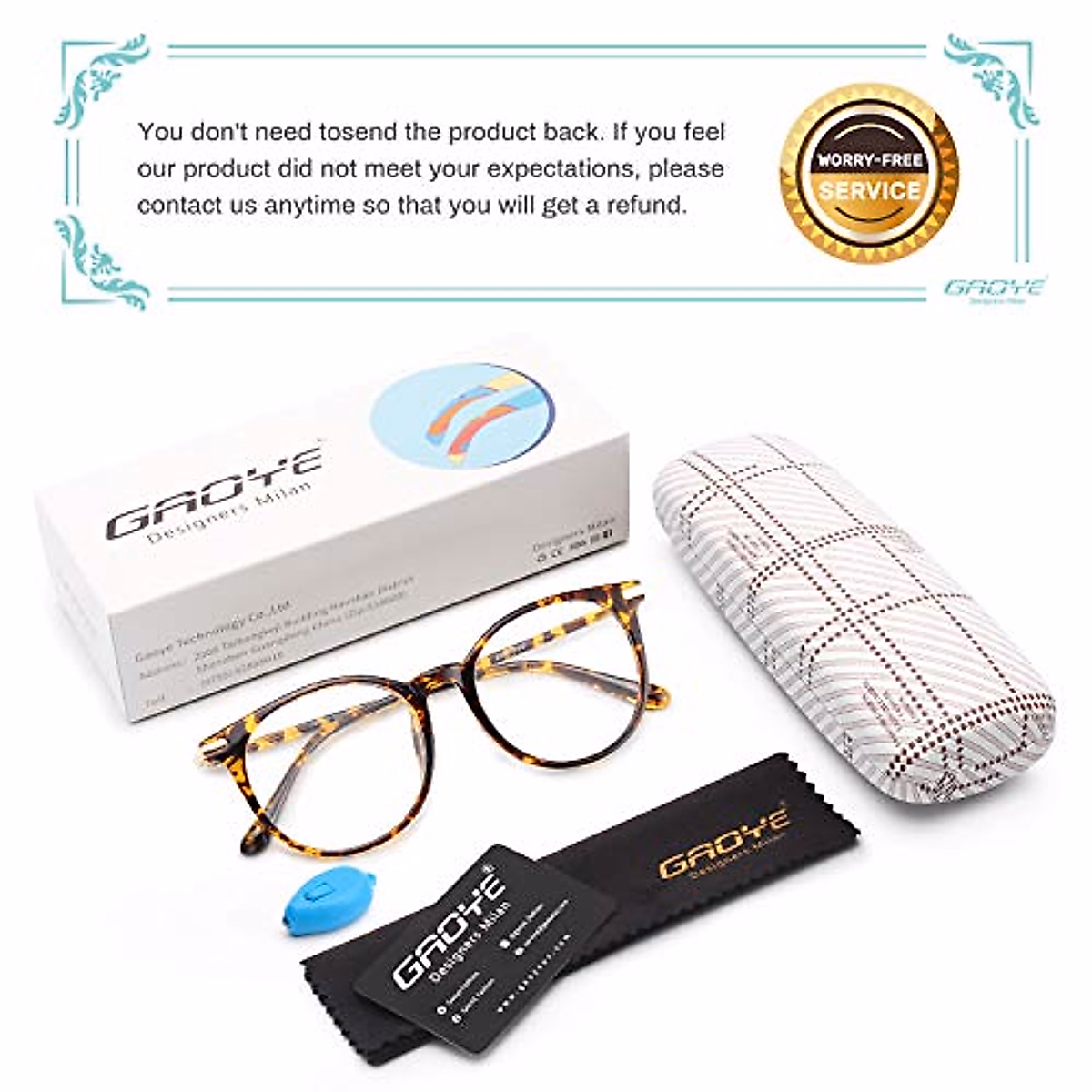 Gaoye Blue Light Blocking Glasses, Retro Round Eyewear Frame Anti Eyestrain Computer Glasses for Women Men - GY1688 (Tea Leopard/Transparent Lens)