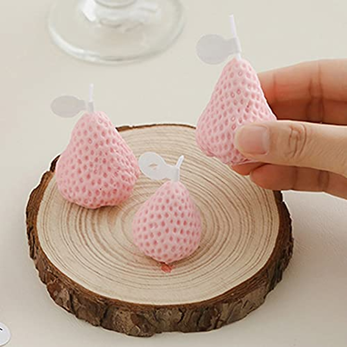 VALICLUD 8 Pcs Mini Scented Candles Strawberry Shaped Aromatherapy Candle Decorative Fragrance Candle for Table Scatter Photo Booth Props Pink