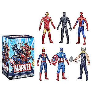 Marvel Titan Hero Series Action Figure Multipack, 6 Action Figures, 12-Inch Toys, Inspired Comics, for Kids Ages 4 and Up (Amazon Exclusive)