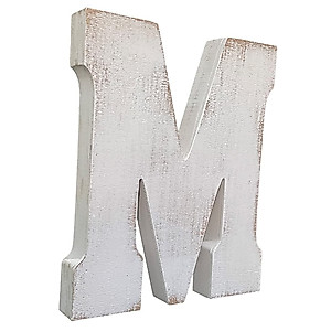 ABELOTS Large Wood Letter Distressed White Wash Alphabet Wall Décor Monogram Letter Alphabet Letters Free Standing Letters Wall Letters (M)