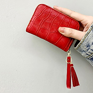 PAMIR TONG PU Faux Leather Wristlet Strap for Key, Hand Wrist Lanyard Key Chain Holder with Tassel for Wallet Purse Clutch Cellphone Wristlet Key (Red)