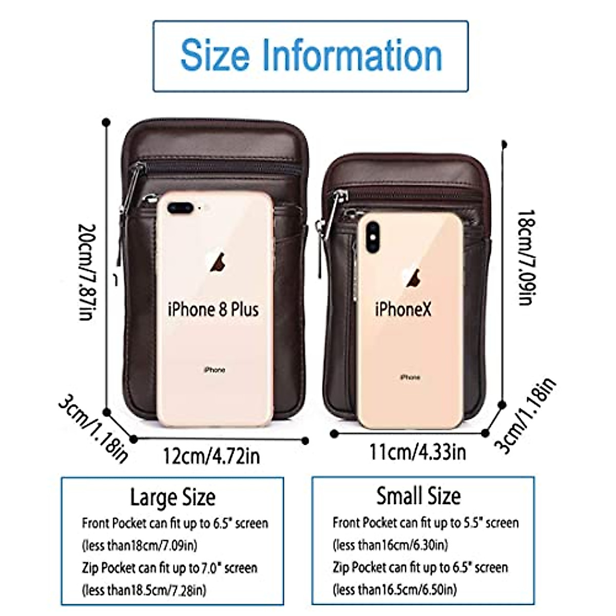 iPhone 11 Pro X Xs Max 8 7 6S Plus Galaxy Note10+ Note9 Note8 Galaxy S10e S10 S9 S8+ Leather Holster Case with Loop Belt Pouch Holder for Cell Phone with a Slim Hard Case on Style2-Coffee L Size