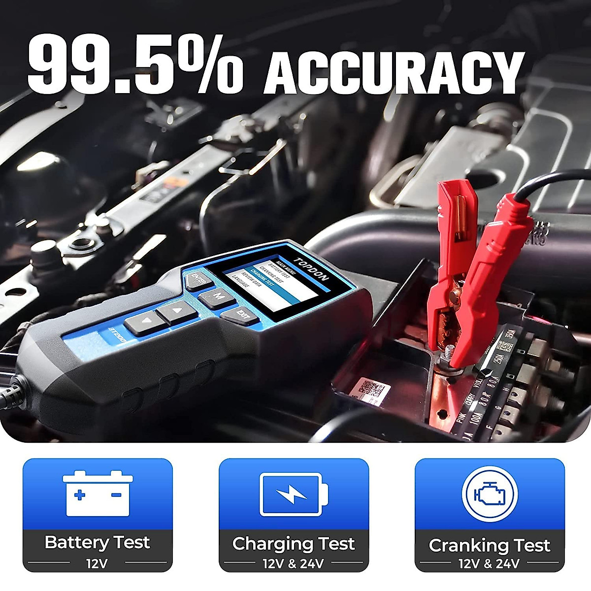 Car Battery Tester 24V 12V Load Tester, TOPDON BT200 100-2000CCA Automotive Alternator Tester Digital Auto Battery Analyzer Charging Cranking System Tester for Car Truck Motorcycle ATV SUV Boat Yacht