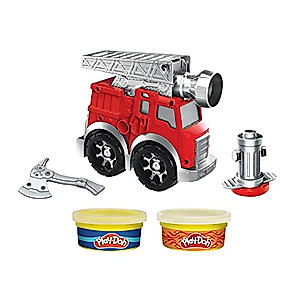 Play-Doh Wheels Fire Engine Playset with 2 Non-Toxic Modeling Compound Cans Including Water and Fire Colors, Firetruck Toy for Kids 3 and Up