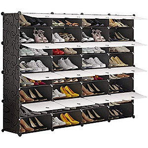 KOUSI Portable Shoe Rack Organizer 72 Pair Tower Shelf Storage Cabinet Stand Expandable for Heels, Boots, Slippers， 8-Tiers Black