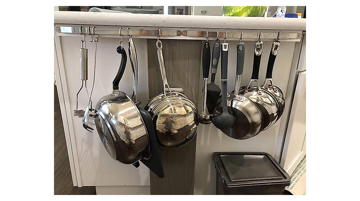 eForwish Stainless Steel Kitchen Utensil Rack with 6 Hooks - Wall Mount ...