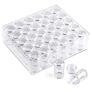 Coopay Plastic Large Beads Boxes Storage Container Set with 30 Pieces Storage Jars Diamond Painting Accessory Box Transparent Bottles with Lid for DIY Diamond, Nail and Small Items (1.85 x 1 Inch)