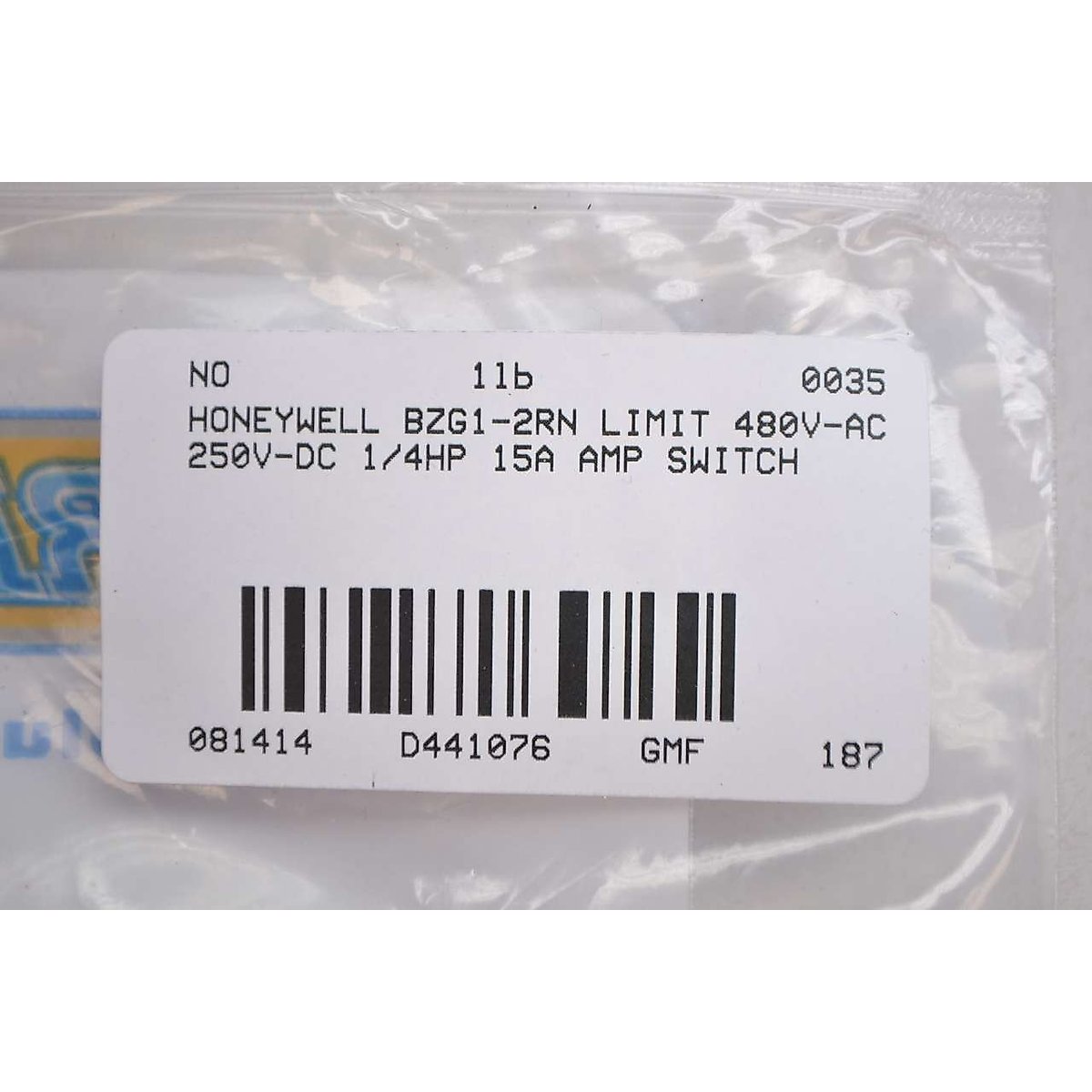 MICROSWITCH BZG1-2RN 600 V, 15 AMP, SPDT-1NO/1NC, Push Plunger, Limit Switch, Operating Force MAX 24O ZF