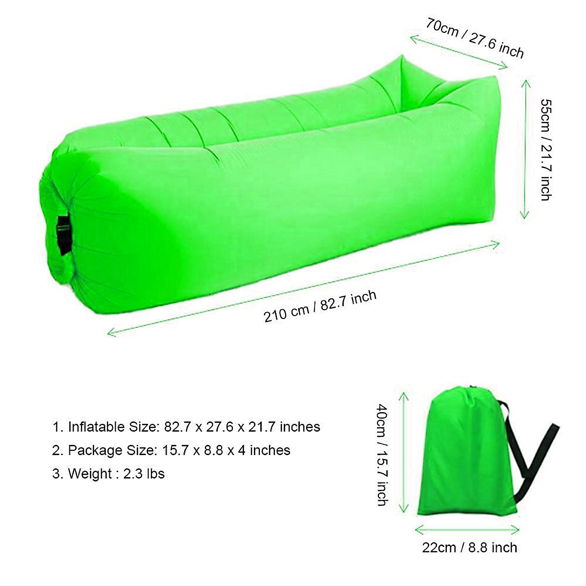 Beiruoyu Inflatable Lounger Air Chair Sofa Bed Sleeping Bag Couch for Beach Camping Lake Garden (Green02)