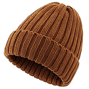Connectyle Knit Beanie Hat for Women Acrylic Winter Hats Ribbed Warm Cuffed Skull Ski Cap Brown