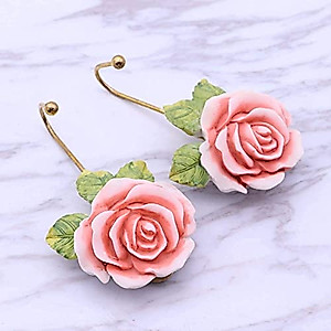 OPENDGO 3PCS Rose Resin Wall Hooks Wall Mounted Creative Flower Iron Hook for Hanging Coat/Hat/Key/Towel/Handbag Hooks/Hangers Room Wall Decor