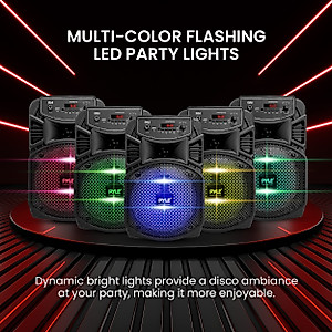 Pyle Portable Bluetooth PA Speaker System-300W Rechargeable Indoor/Outdoor Bluetooth Speaker Portable System w/ 8” Subwoofer 1” Tweeter, Microphone in, Party Lights, MP3/USB, Radio, Remote PPHP834B