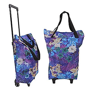 Folding Shopping Cart, Large Capacity Reusable Waterproof Grocery Cart with Removable Bag, Washable Durable Collapsible Shopping Bag with Wheels, 600D Strong Heavy Duty Utility Cart for Travel Camping