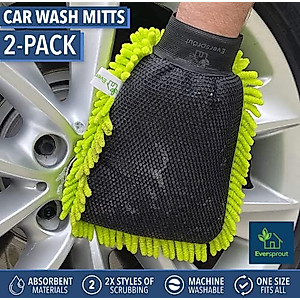 EVERSPROUT Dual-Sided Car Wash Mitts (2-Pack) | Never-Scratch, Ultra-Soft Microfiber & Sponge-Mesh Side for Scrubbing | Machine Washable | Premium Quality | Perfect for Car, Truck, Vehicle, RV, Boat