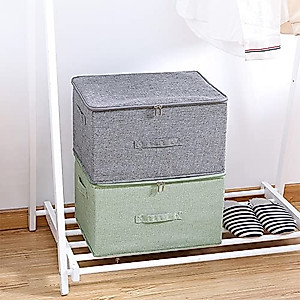 Foldable Storage Bin Foldable Zipper Storage Box Fabric Storage Clothing Storage Bags Clothes Bin Sweater Storage Winter Clothes Storage Linen Closet Organizers and Storage -3 pack (Green)