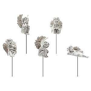Toyvian 5pcs Decorative Angel Garden Stakes Miniature Resin Jupiter Angel Figurine Sculpture Small Memorial Statue for Potted Plants Fairy Garden Accessories