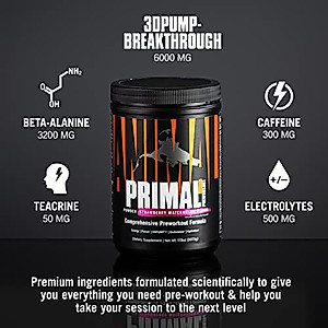 Animal Primal Muscle Hydration + Preworkout Powder – Contains Beta Alanine, 3DPump, Caffeine & Electrolytes – Improves Energy, Focus, Endurance & Absorption – Strawberry Watermelon Flavor, 17.9 oz