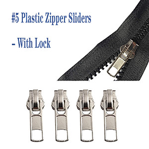 Meikeer 12 Pieces #5 Zipper Slider Repair Kits Black Bronze and Silver Zipper Sliders Zipper Pull Replacement for Metal Plastic and Nylon Coil Jacket Zippers