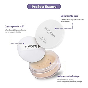 PHOERA Setting Powder Controls Oil,Setting Powder Makeup Light,Loose Powder Makeup Coverage,Loose Setting Powder Mini,0.17oz (01#Translucent)