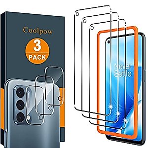 【3+3 PACK】Coolpow Designed for Oneplus Nord N200 5G Screen Protector plus One Nord N200 5G Screen Protector Tempered Glass Cell Phone Film, 【EasyInstall Tool 】,9H Hardness, Ultra HD, Scratch Resistant