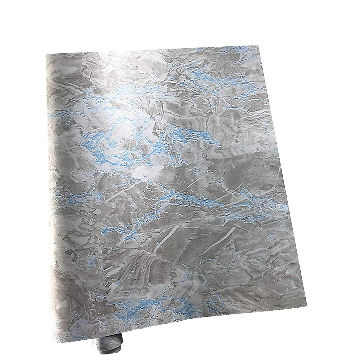 Taamall Simplemuji Gray Blue Marble Grain Granite Wooden Grain Effect Countertops Gloss Paper Vinyl Film 17.7inch by 79inch