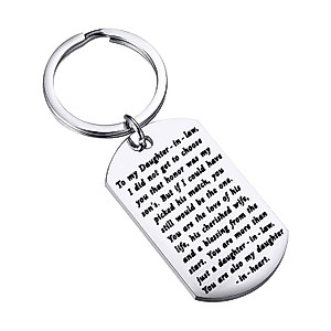 FEELMEM To My Daughter-In-law Keychain I Did Not Get To Choose You That Honor Was My Son's Wedding Jewelry Daughter in Law Gift(silver)