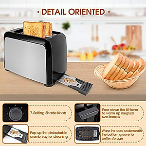 Toaster 2 Slice Stainless Steel Toaster Two Slice Toaster with Removable Crumb Tray Toaster Wide Slot Toasters 2 Slice Best Rated Prime with 7 Bread Shade Settings and Bagel, Defrost, Cancel Function for Bread (Black-2P)
