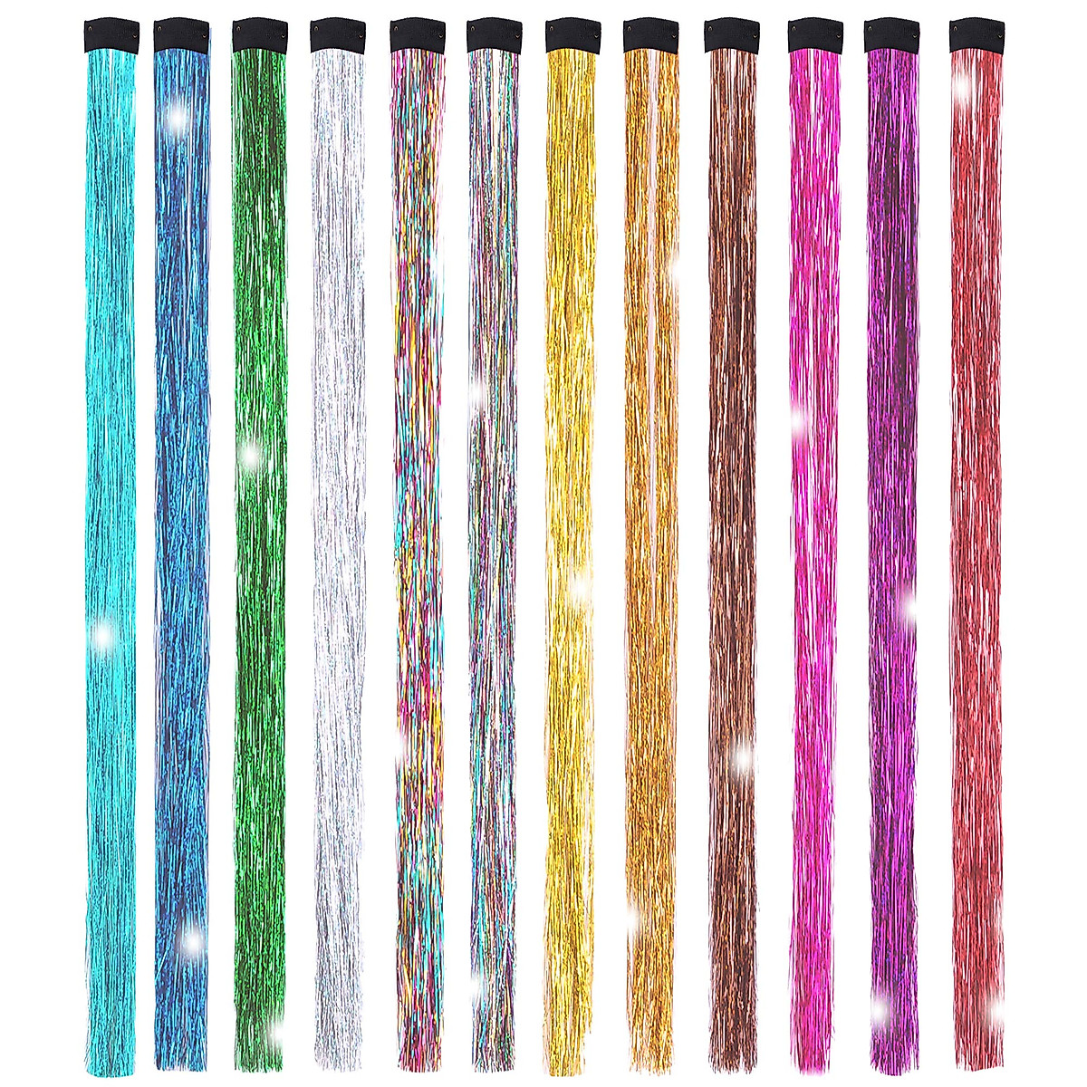 19.7 Inch Clip In Hair Fairy Tinsel Kit Clips Clip On Glitter Hair Tinsel Extensions 12 Colors
