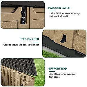 YITAHOME Outdoor Horizontal Storage Sheds w/o Shelf, Weather Resistant Resin Tool Shed, Multi-Opening Door for Easy Storage of Bike, Trash Cans, Garden Tools, 35 cu ft, Waterproof, Lockable (Brown)