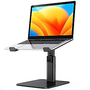 RIWUCT Laptop Stand for Desk, 8 Adjustable Height Aluminum Computer Stand, Ergonomic Laptop Riser Holder Sit to Stand Compatible with MacBook, Air, Pro and More 10"-16" Notebooks - Black