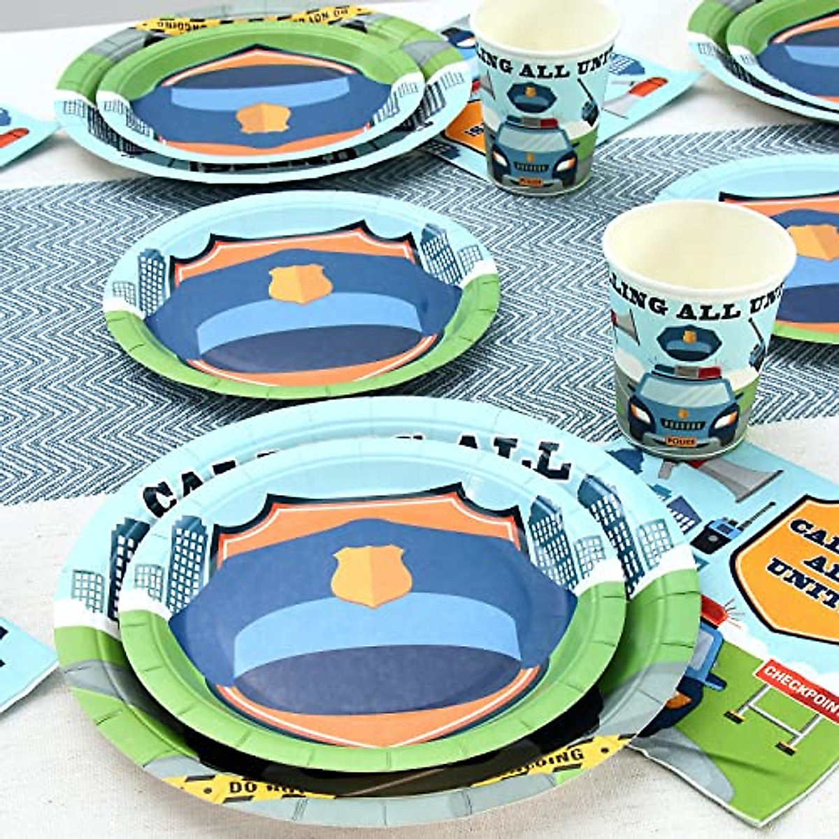 Police Birthday Party Supplies - (Serves 24) - Police Car Dinner Plates, Dessert Plates, Cups, Napkins. Swat decorations for Kids, Boys, Girls and More. Cops and Robbers Party Supply.
