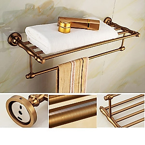 Towel Rack European Style Antique Towel Rack Bath Towel Holder, Space Aluminum Retro Copper Bathroom Shelf, Bathroom Hardware Towel Shelf