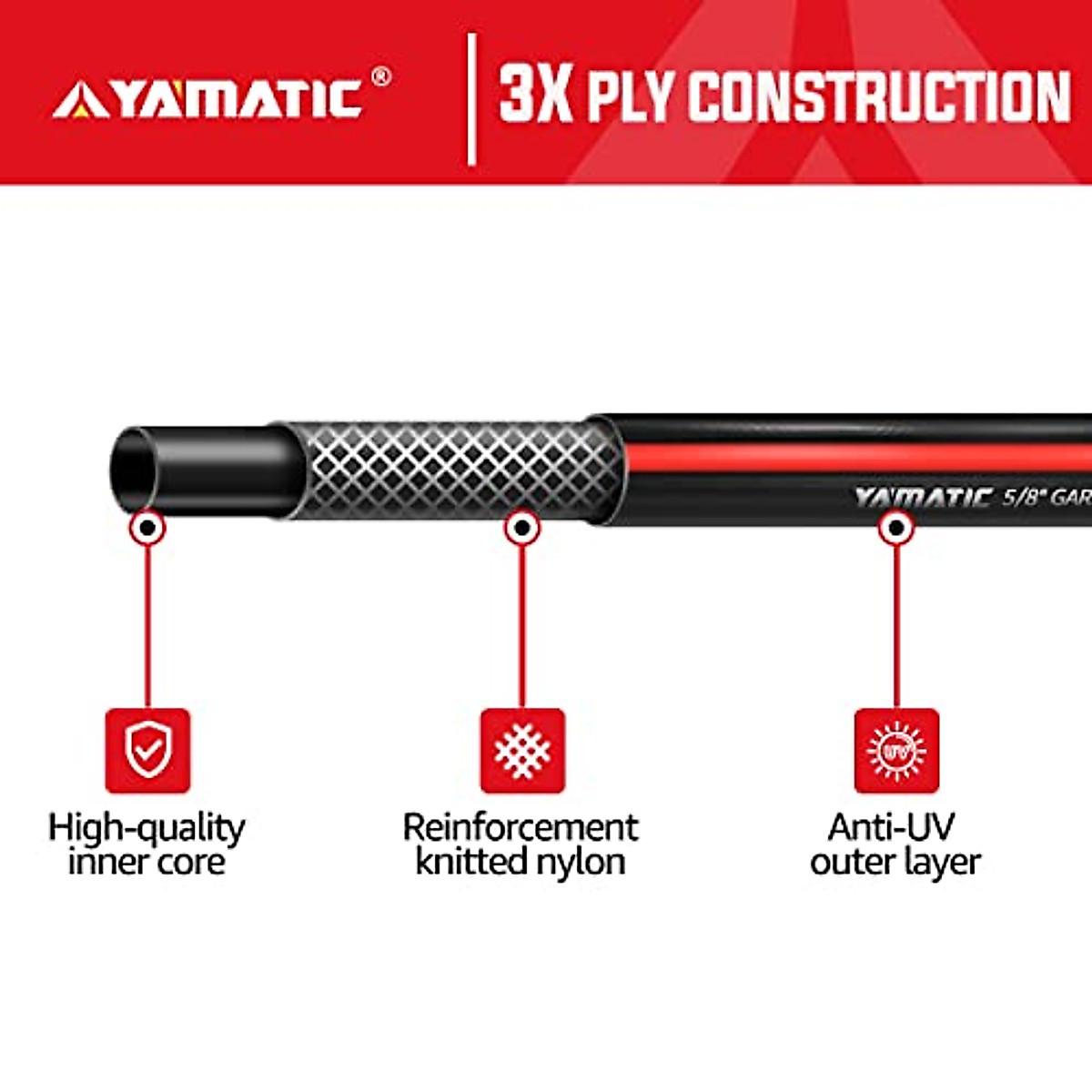 YAMATIC Female to Female Short Garden Hose 5/8 in x 5 ft, 2 in 1 Dual Use Heavy Duty Leader Hose with Solid Brass Connector, All-Weather Water Hose, Burst 300 PSI