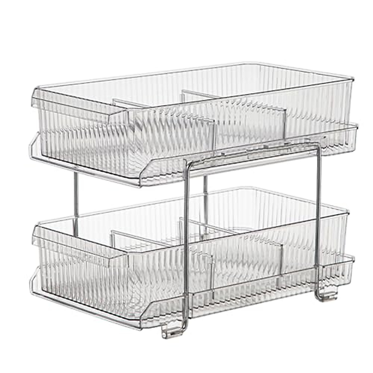 Cupboard Storage Rack, 2 Layer Pull Out Cupboard Storage Rack, Under Sink Cupboard Organizers with Partitions, Kitchen Spices Cupboard Storage Rack, Kitchen Pantry Organizer for Toiletry Pantry