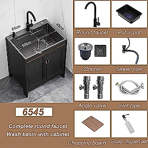 Stainless Steel Prep & Utility Sink Commercial Restaurant Sink Single Bowl Kitchen Sink with Cold and Hot Water Faucets Laundry Room Sink with Cabinet for Laundry Room Bathroom Far