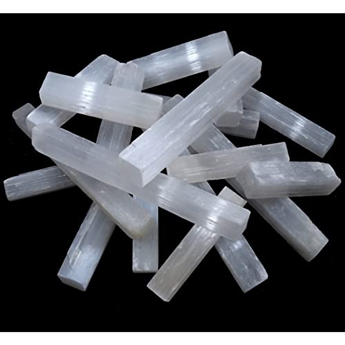 DANCING BEAR 2 Pound Selenite Small Sticks- Wands Premium Hand-Sorted Plus Include a Piece of Black Tourmaline Crystal and Educational ID Cards, Bulk, Reiki, Chakra, Good Luck & Protection