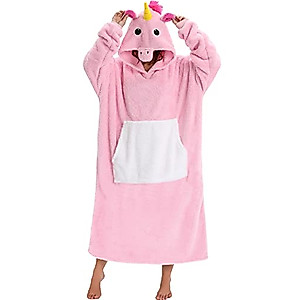 Wearable Blanket Hoodie Oversized Sherpa Blanket Sweatshirt for Women Men Adult teens With Cute Animal Hood and Giant Pocket