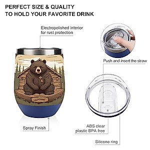WYUSPGK 304 Stainless Steel Insulated Cup, Rustic Lodge Bear Print Smooth Rim, Durable & Reusable - Perfect for Office, Home, And Travel