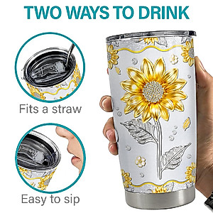 SANDJEST Sunflower Tumbler Cup 20oz Stainless Steel Insulated Tumblers Coffee Travel Mug Sunflower Gifts for Women Girls Birthday Christmas
