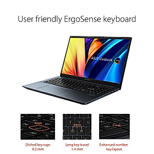 ASUS Vivobook Pro 15 OLED Laptop, 15.6” 2.8K OLED Display, AMD Ryzen 7 6800H Mobile CPU, NVIDIA GeForce RTX 3050 GPU, 16GB RAM, 512GB SSD, Windows 11 Home, Quiet Blue, M6500RC-DB71