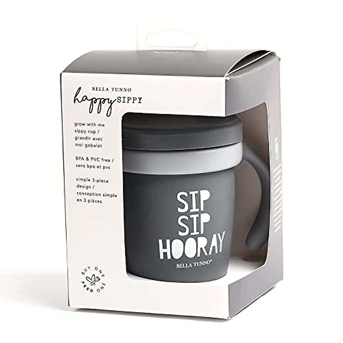 Bella Tunno Happy Sippy Cup – Transition Sippy Cups for Baby 6 Months and Older, Baby and Toddler Sippy Cups with Removable Handles and Non-Toxic, BPA Free Silicone, Sip Sip Hooray, 8 oz