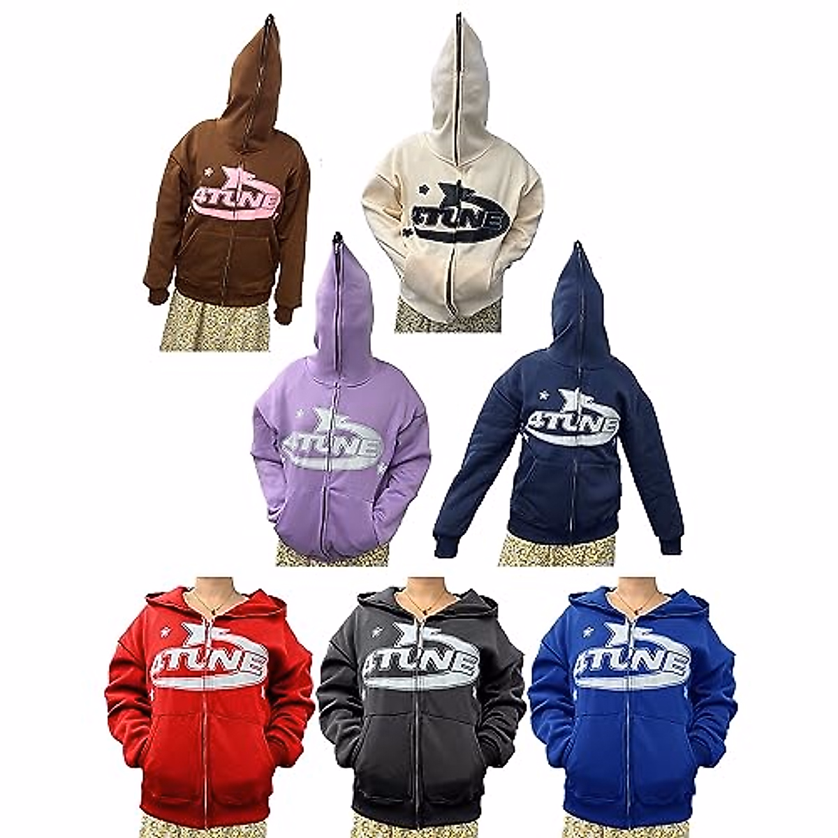 Women 's Vintage Graphic Star Letter Print Zip Up Hoodies Y2K Gothic Oversized Sweatshirts Aesthetic Jackets Streetwear (A-White, M)