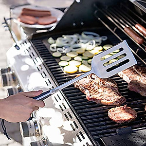 Grilling Accessories by Magnum Grill - 5 Piece BBQ Tools Set with 18" Grill Spatula, Tongs for Cooking, BBQ Grill Mat and 2X Strong Magnetic Hooks for Hanging on Barbeque - Heavy Duty Metal Grill Set