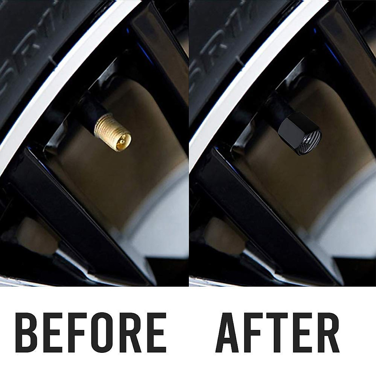 Tactilian American Flag Valve Stem Cap - Black Subdued Aluminum with Rubber Ring Tire Wheel Rim Dust Cover fits Cars, Trucks, Bikes, Motorcycles, Bicycles - (4 Pack) (American Flag)