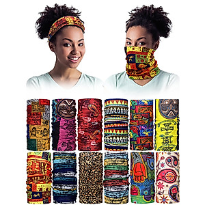 Syhood 12 Pcs African Neck Gaiter Bandanas for Women Head Wrap Boho Balaclava Coverings Print Face Scarf Multi Color Medium